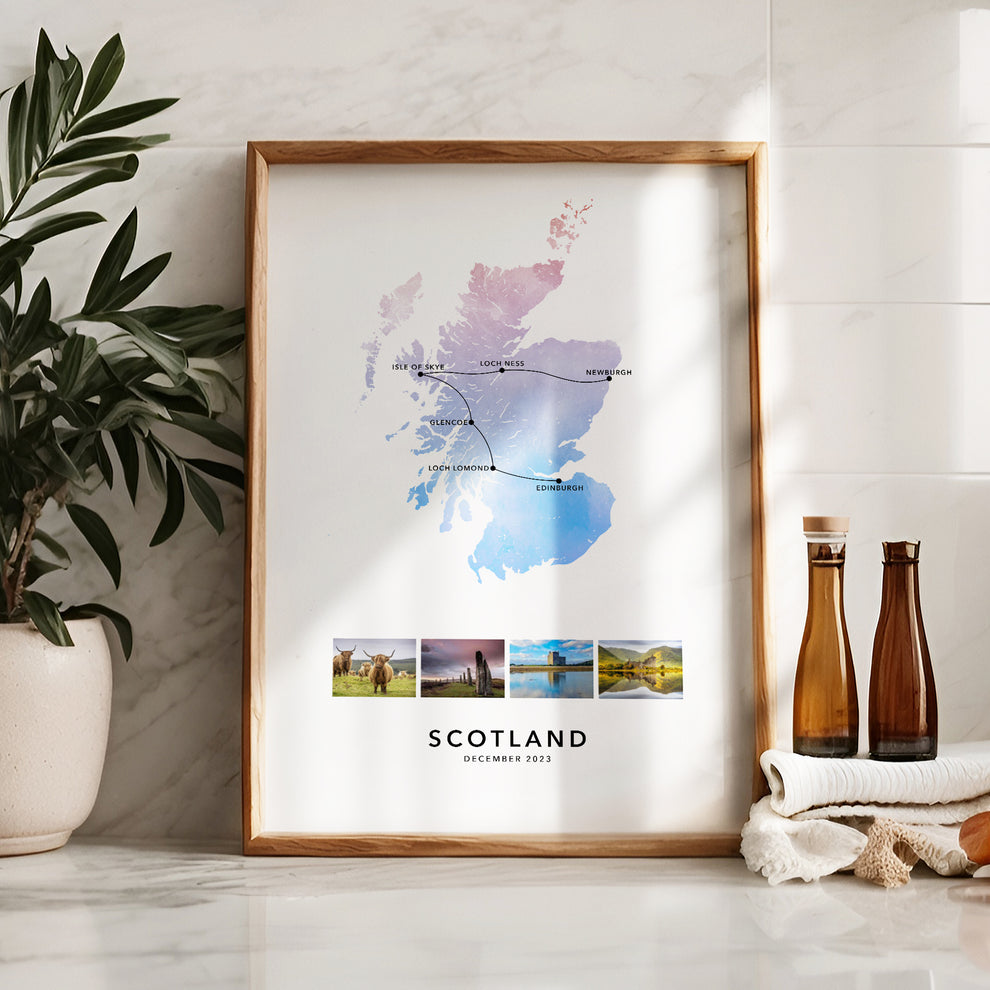 Scotland Personalised Travel Map Print with Photo Collage – Travel ...